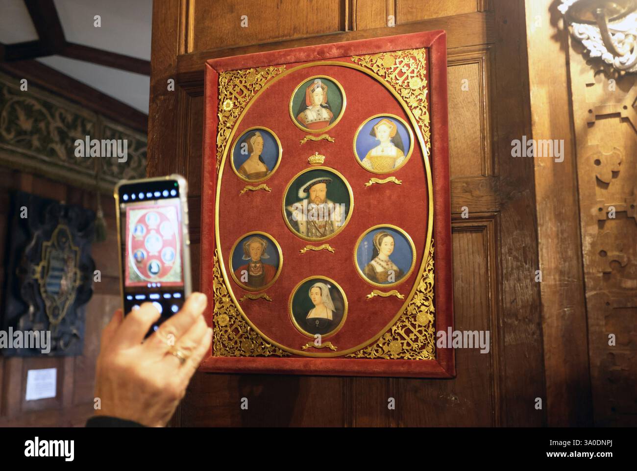 Interior of historic Hever Castle, once the home of Anne Boleyn, second ...