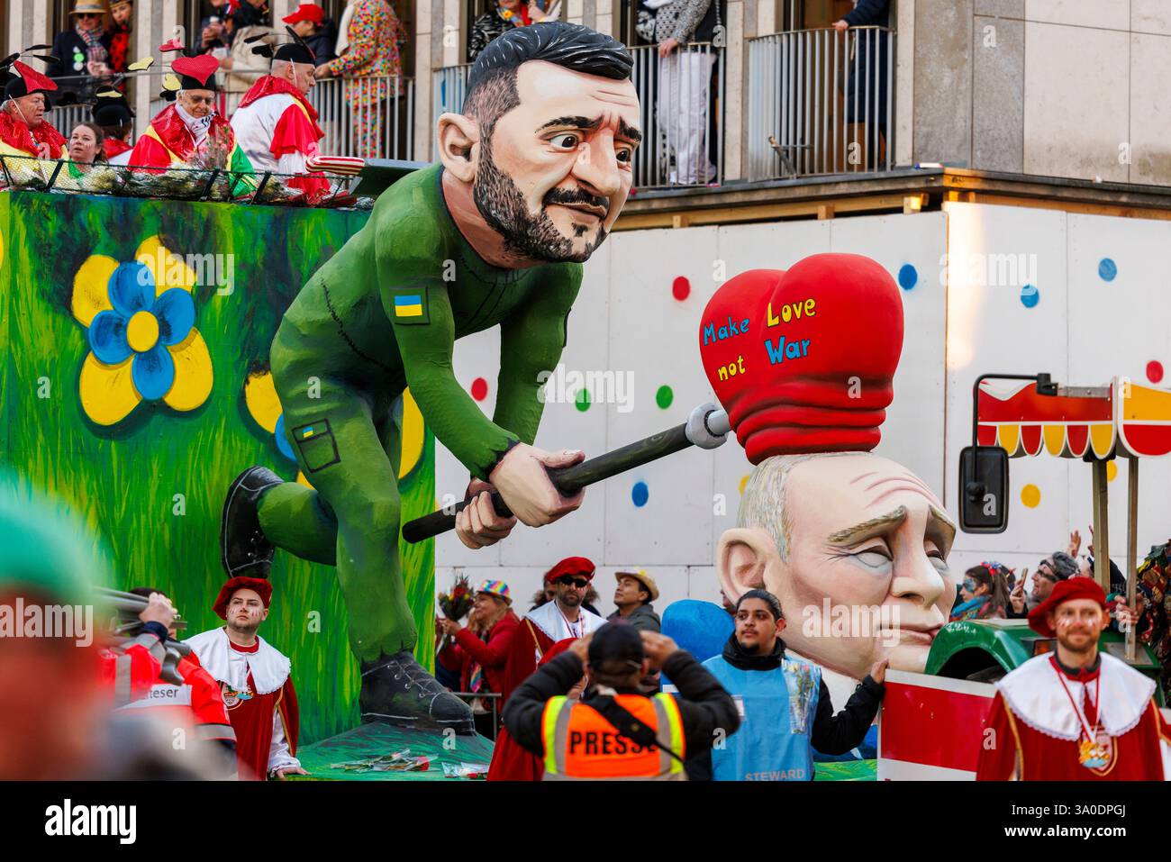 Cologne, Germany. 03rd Mar, 2025. A float on the theme of the war in ...