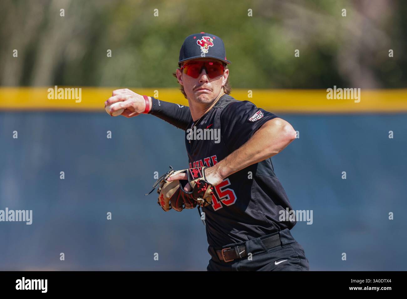 Ball State infielder Brett Griffiths (15) warms up before an NCAA ...