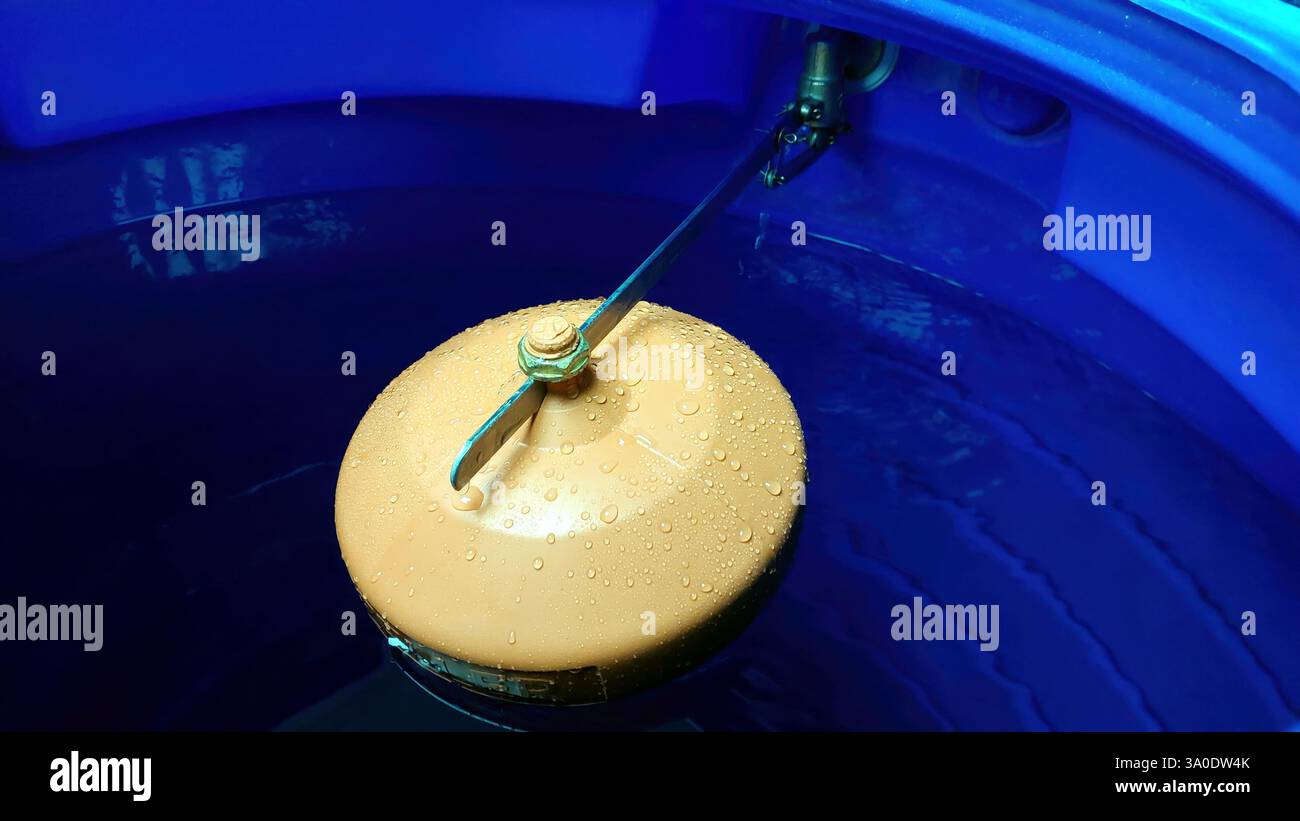 The water valve float gently rests on the surface of the clear water ...