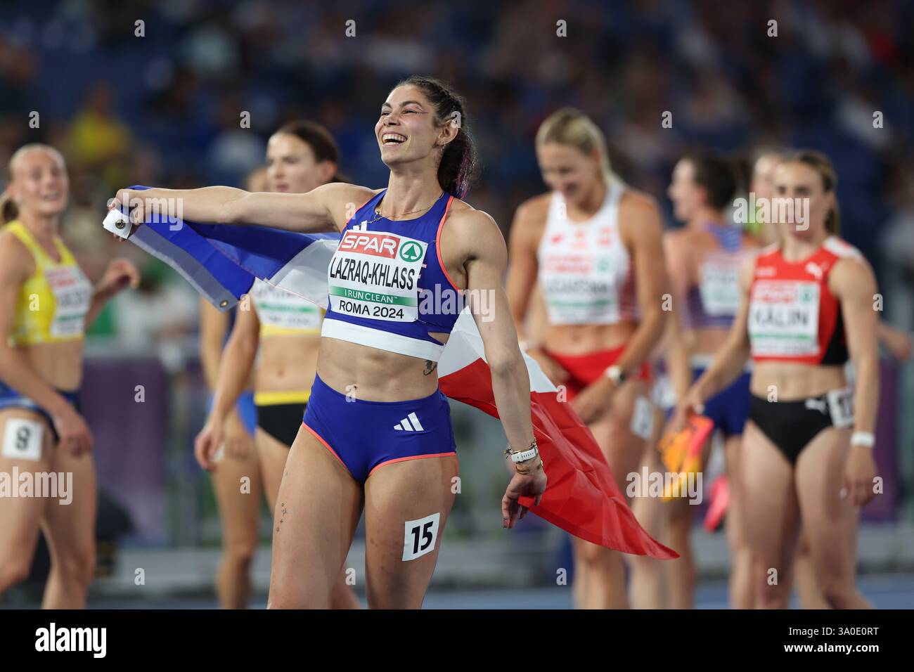 Auriana LAZRAQ-KHLASS (2nd) celebrating after the Heptathlon in the ...