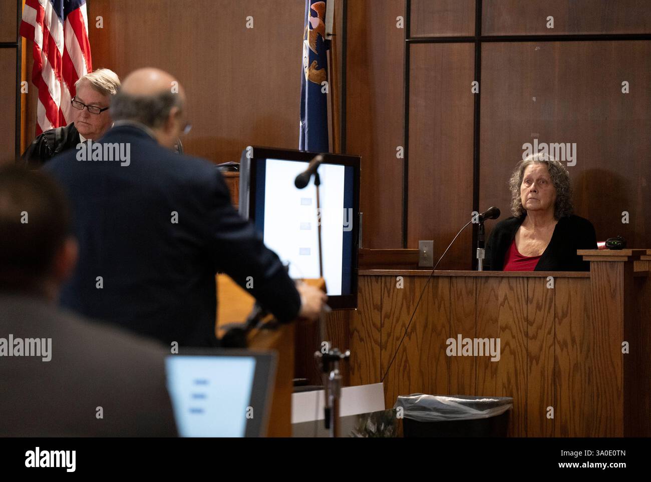 Defense attorney Bill Colovos cross-examines Denise Roberts during the ...