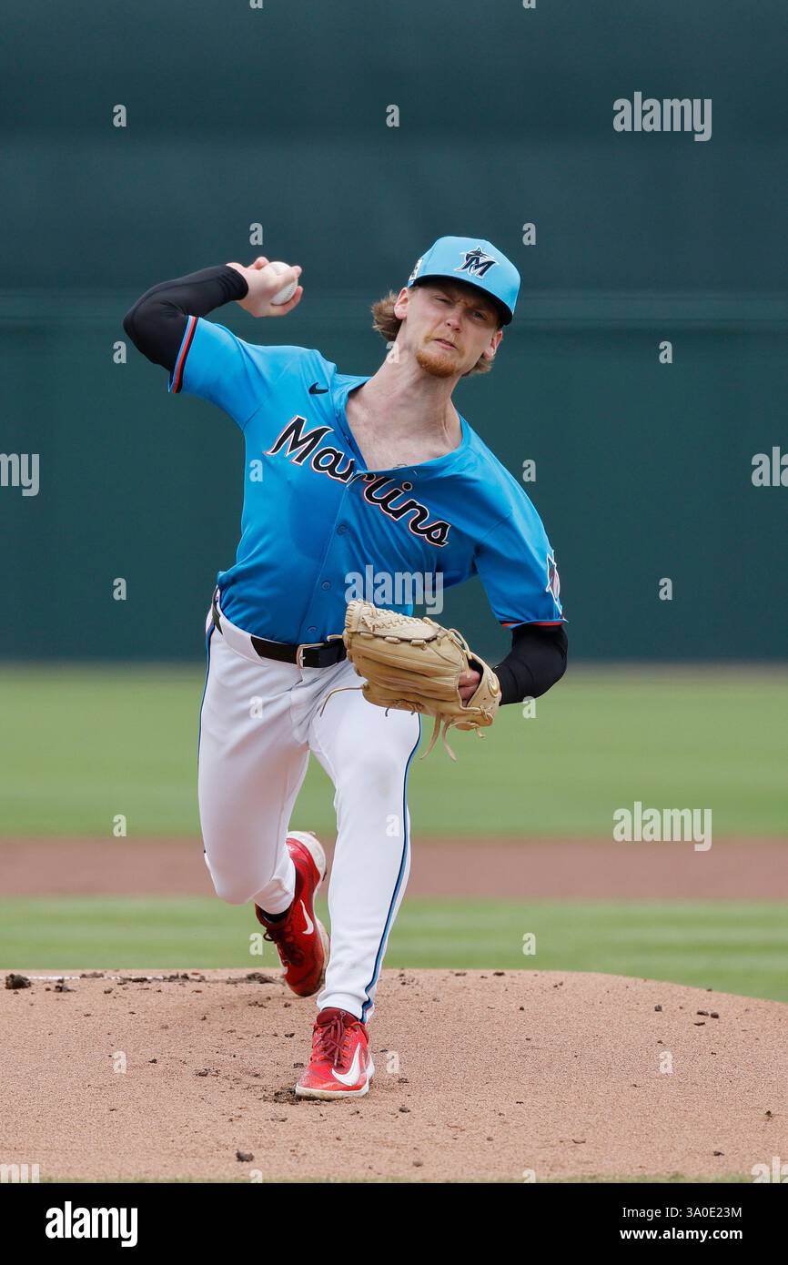 JUPITER, FL - MARCH 03: Miami Marlins pitcher Max Meyer (23) delivers a ...