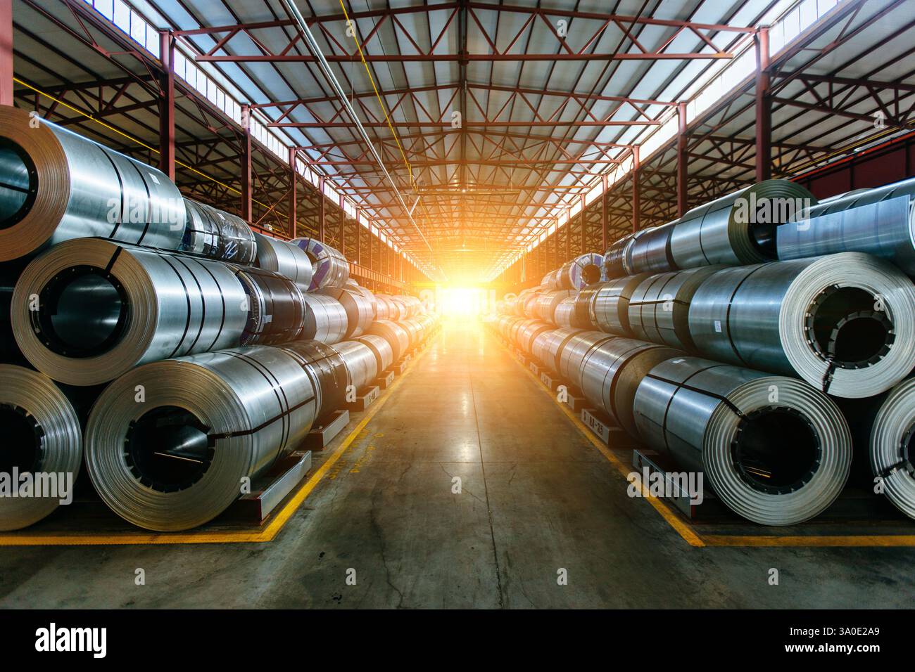 Galvanized steel sheet coils in metalworking factory Stock Photo - Alamy