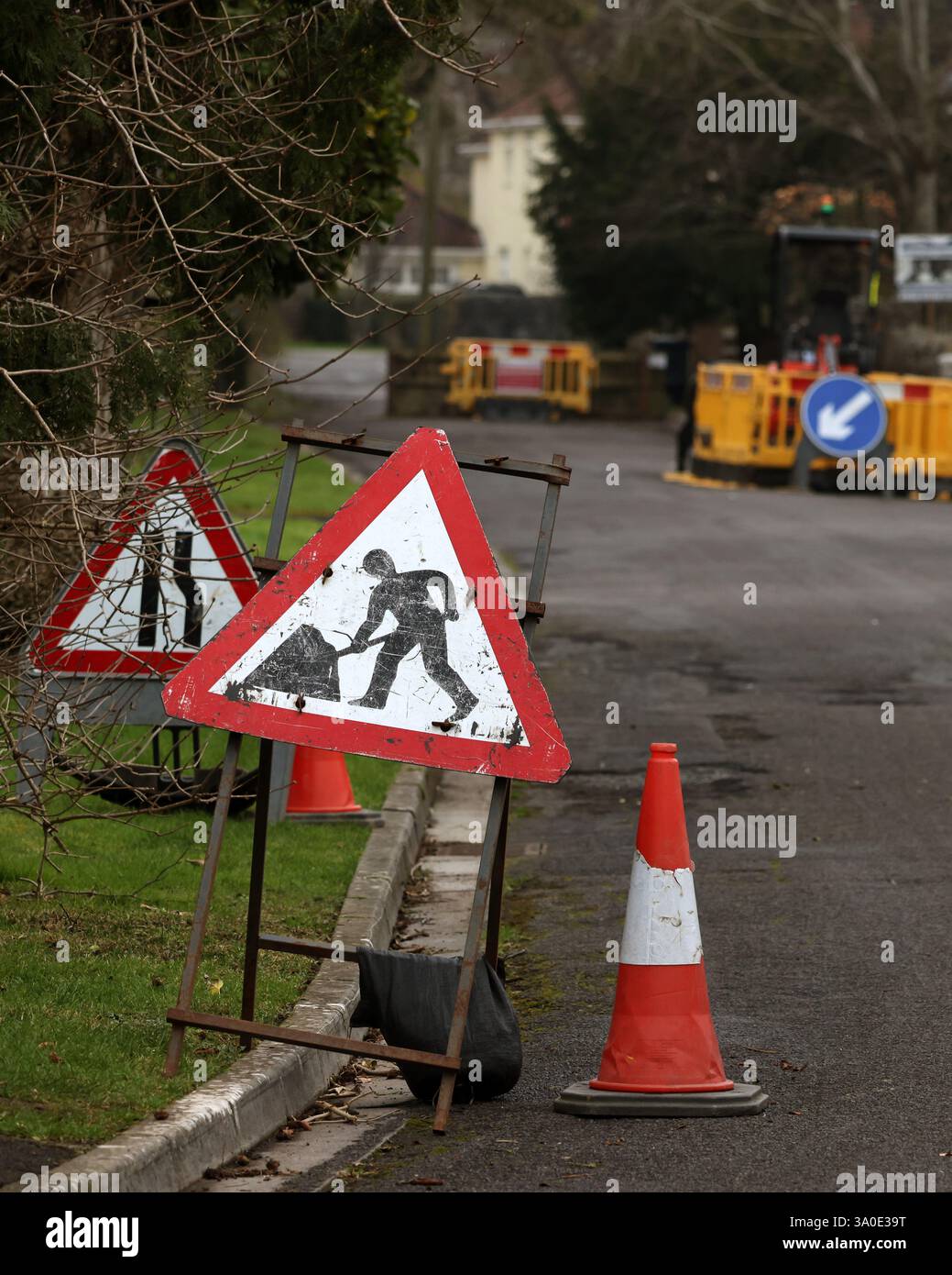 February 2025 - British highway signs for works on a busy road Stock ...