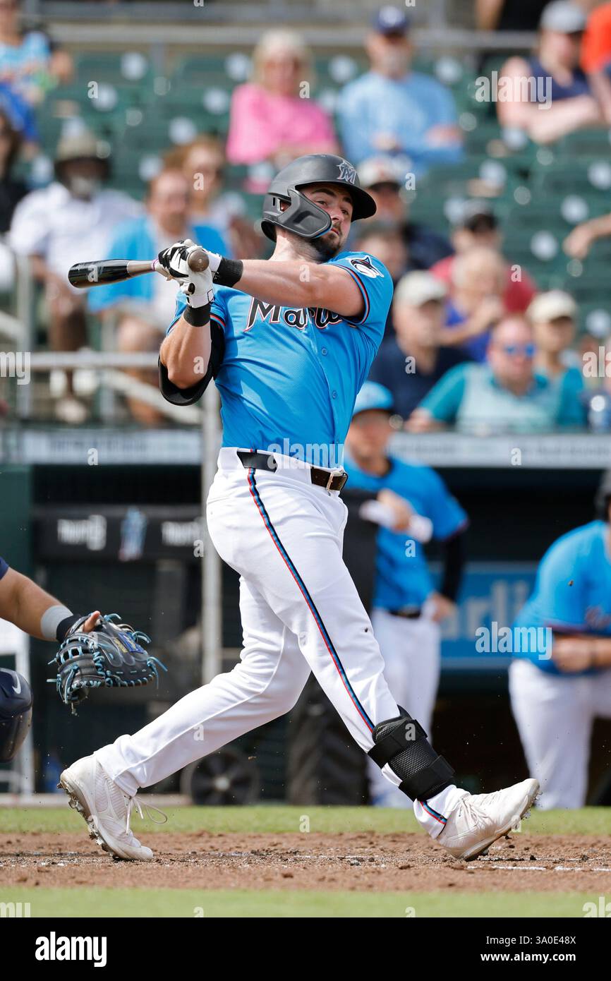 JUPITER, FL - MARCH 03: Miami Marlins designated hitter Liam Hicks (34 ...