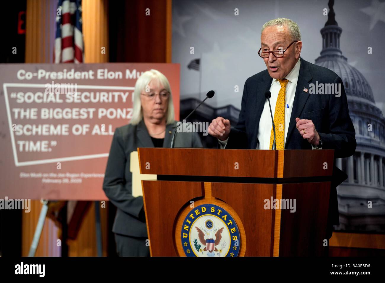 Senate Minority Leader Chuck Schumer, D-N.Y., joined by Sen. Patty ...