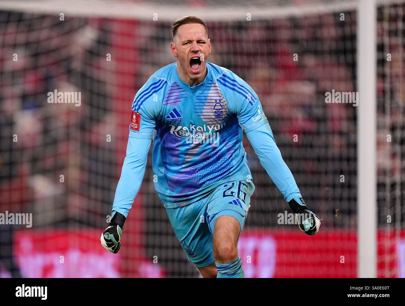 Nottingham Forest goalkeeper Matz Sels celebrates winning the penalty ...