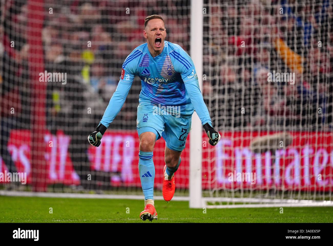 Nottingham Forest goalkeeper Matz Sels celebrates winning the penalty ...