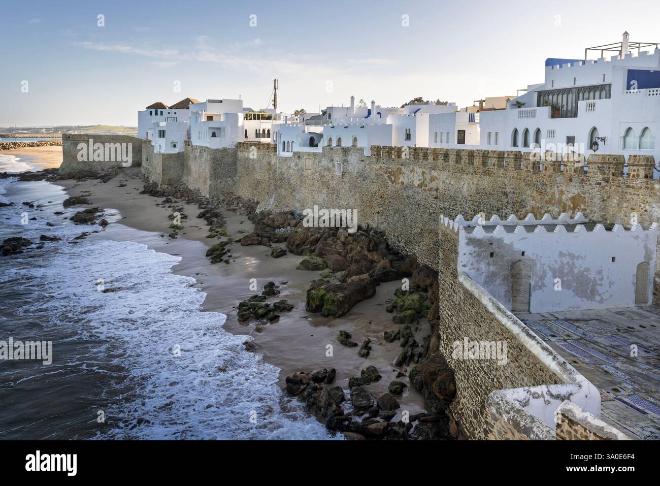 The fortified town of Asilah, with its fully intact ramparts and ...