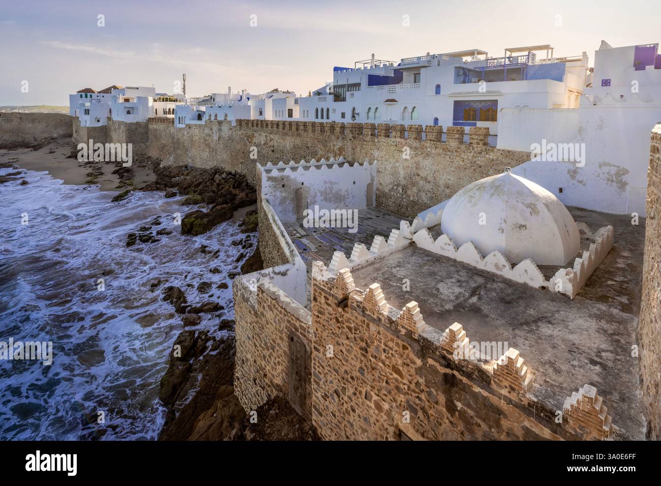 The fortified town of Asilah, with its fully intact ramparts and ...