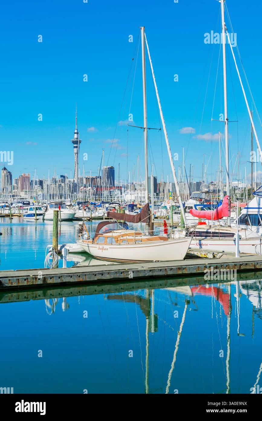 View of Auckland skyline from Westhaven Marina, Auckland, North Island ...