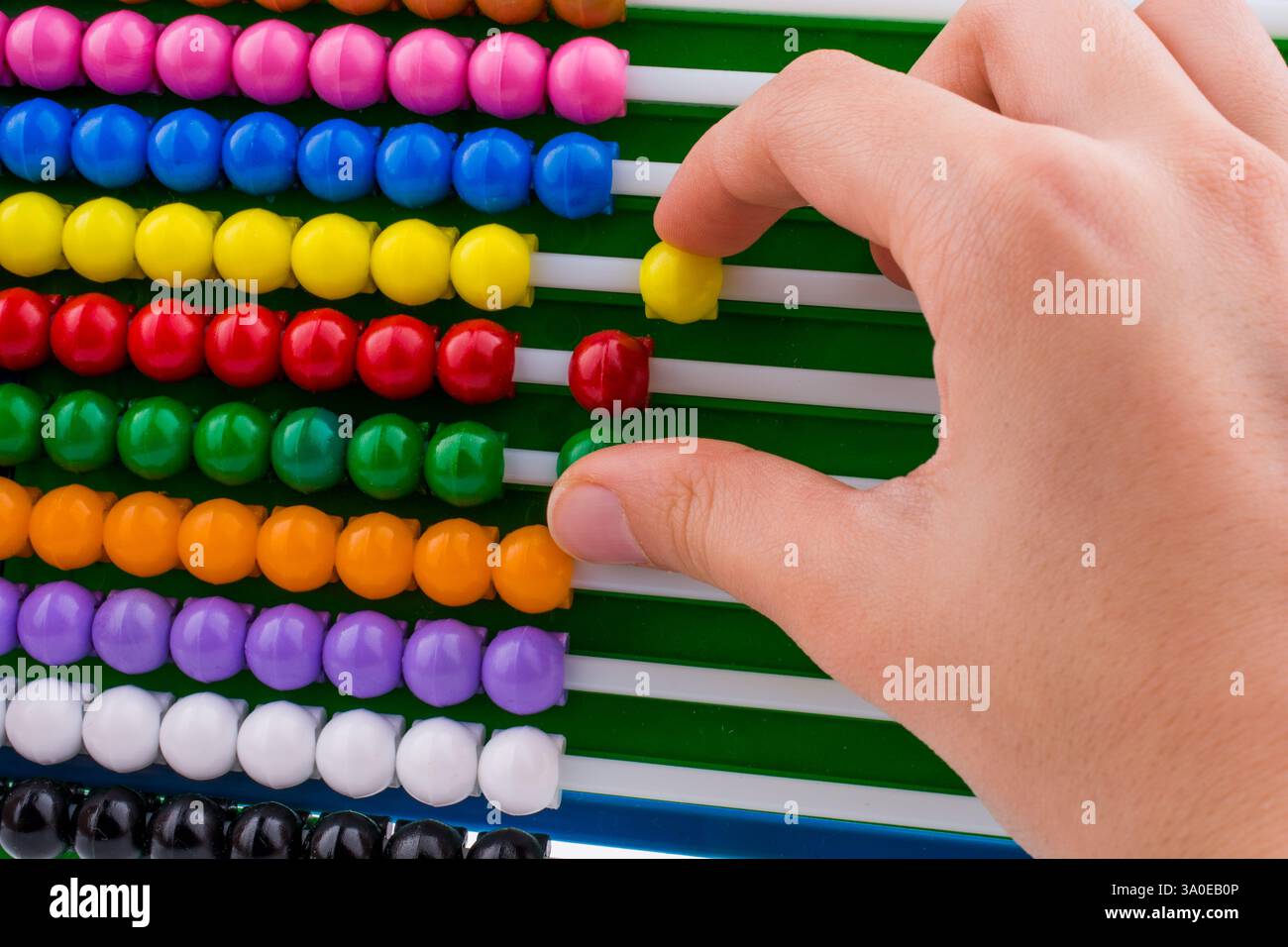 Hand using a color abacus Stock Photo - Alamy