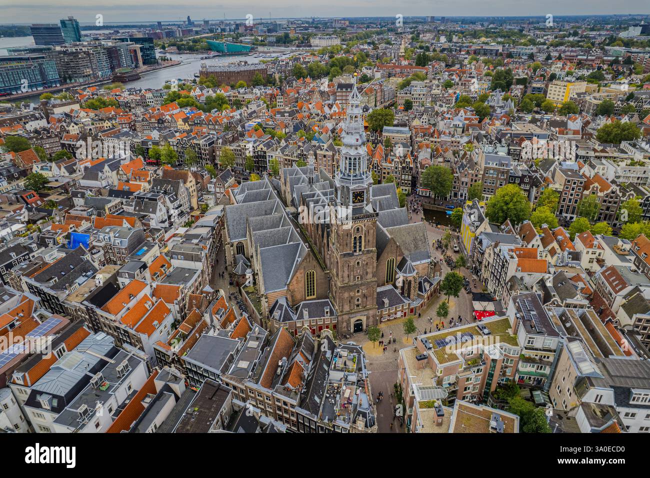 Stunning aerial view of Westerkerk, the Protestant church in Amsterdam ...