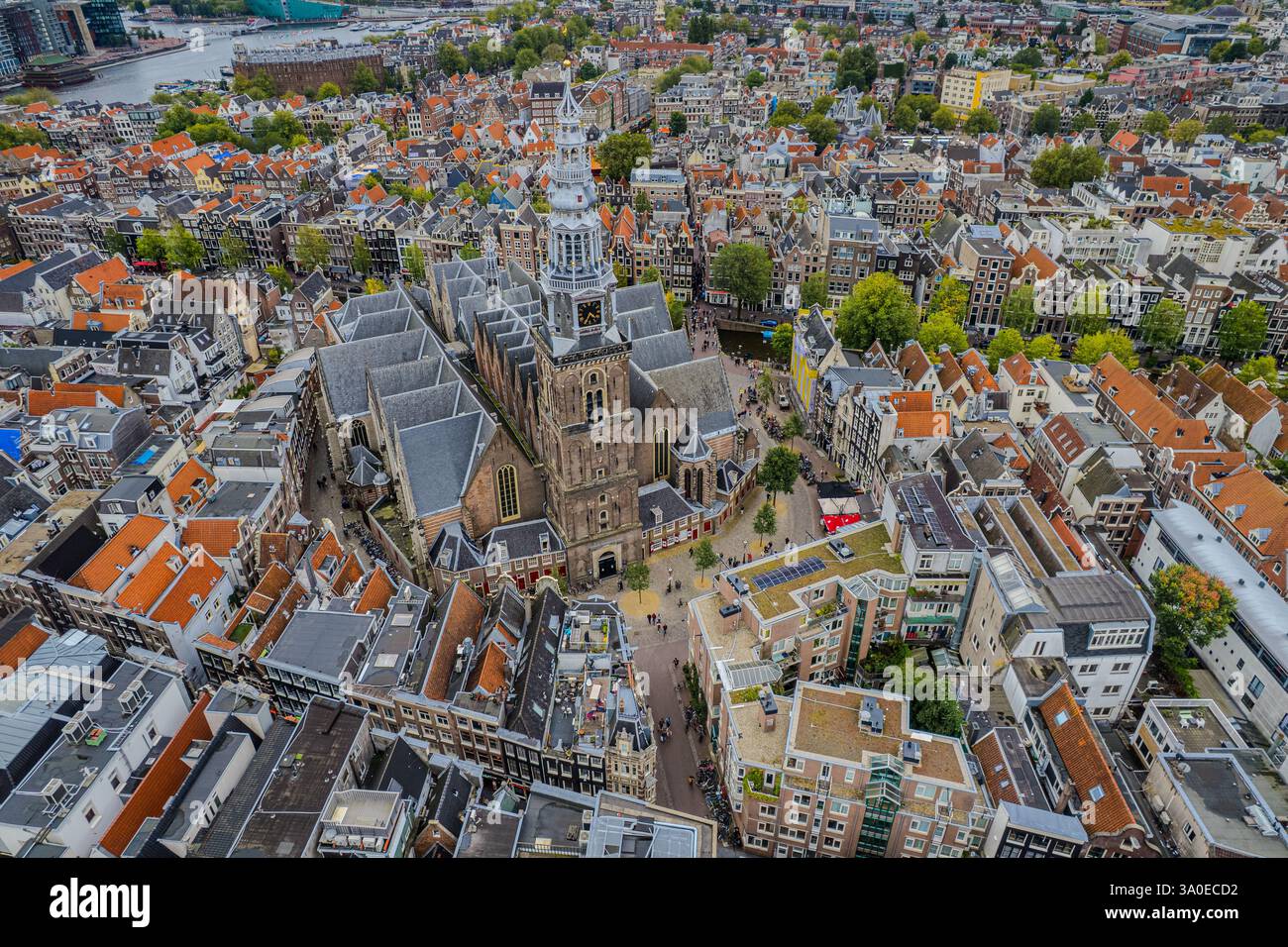 Stunning aerial view of Westerkerk, the Protestant church in Amsterdam ...