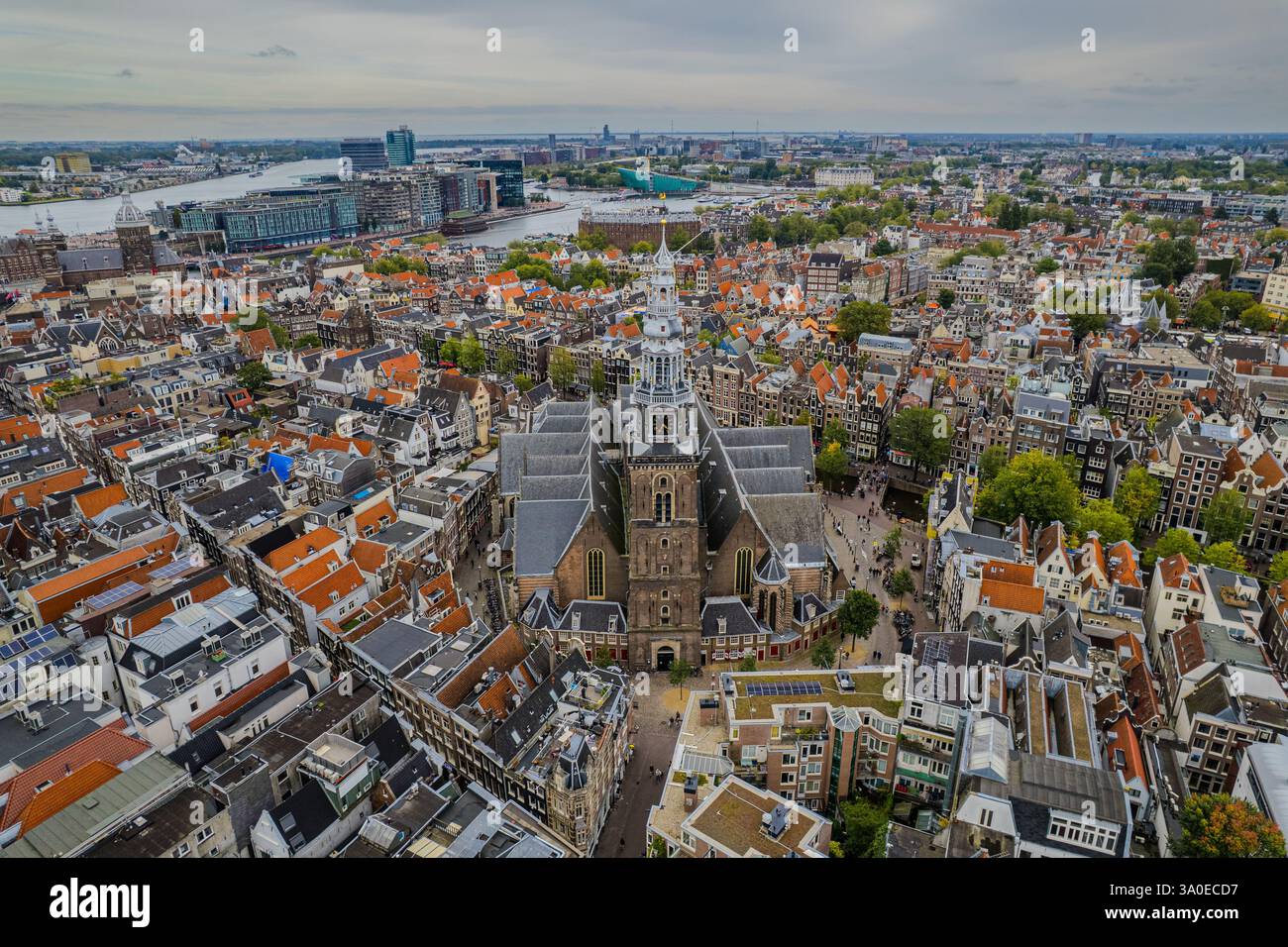 Stunning aerial view of Westerkerk, the Protestant church in Amsterdam ...