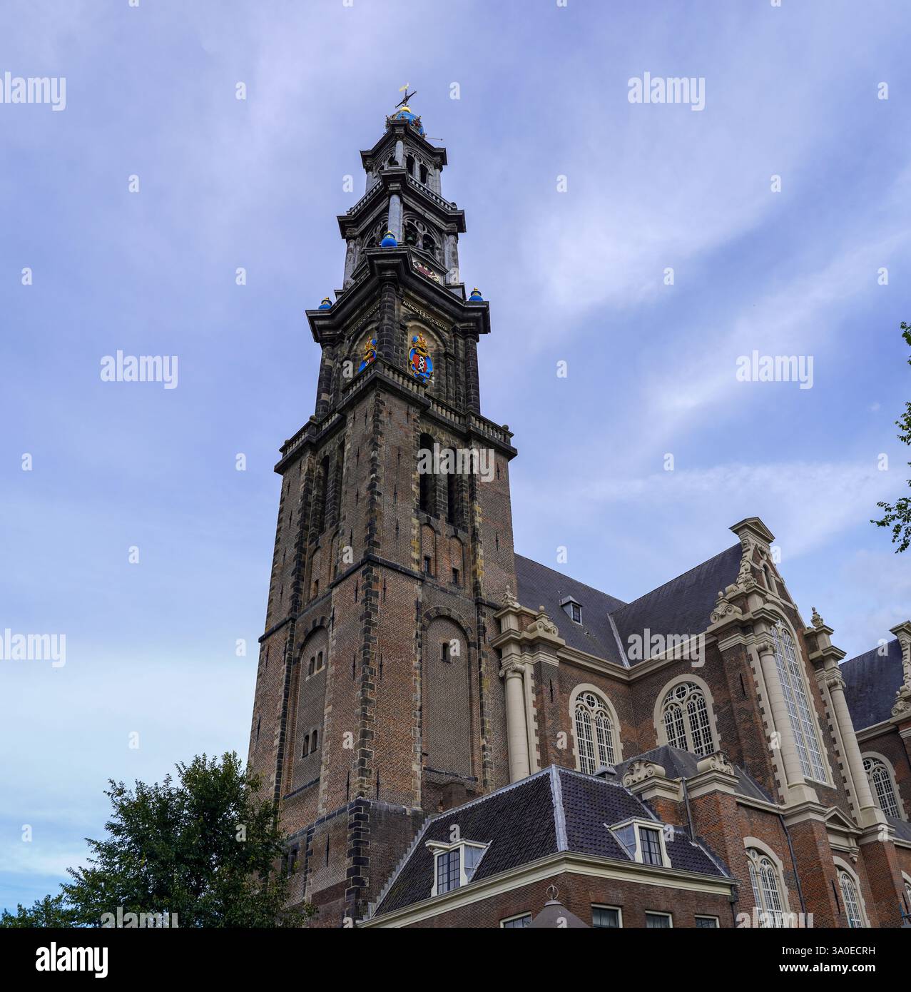 Stunning aerial view of Westerkerk, the Protestant church in Amsterdam ...