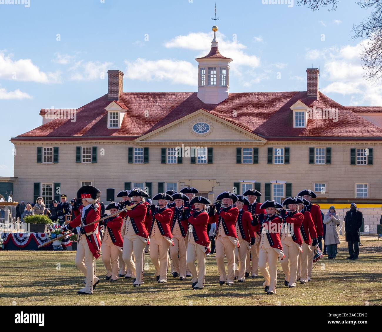 Fife & drum corps marching in front of George Washington's Mount Vernon ...