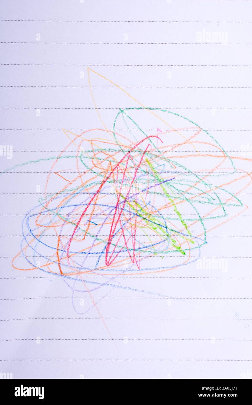 Blank lined paper scribbled with color pencils Stock Photo - Alamy