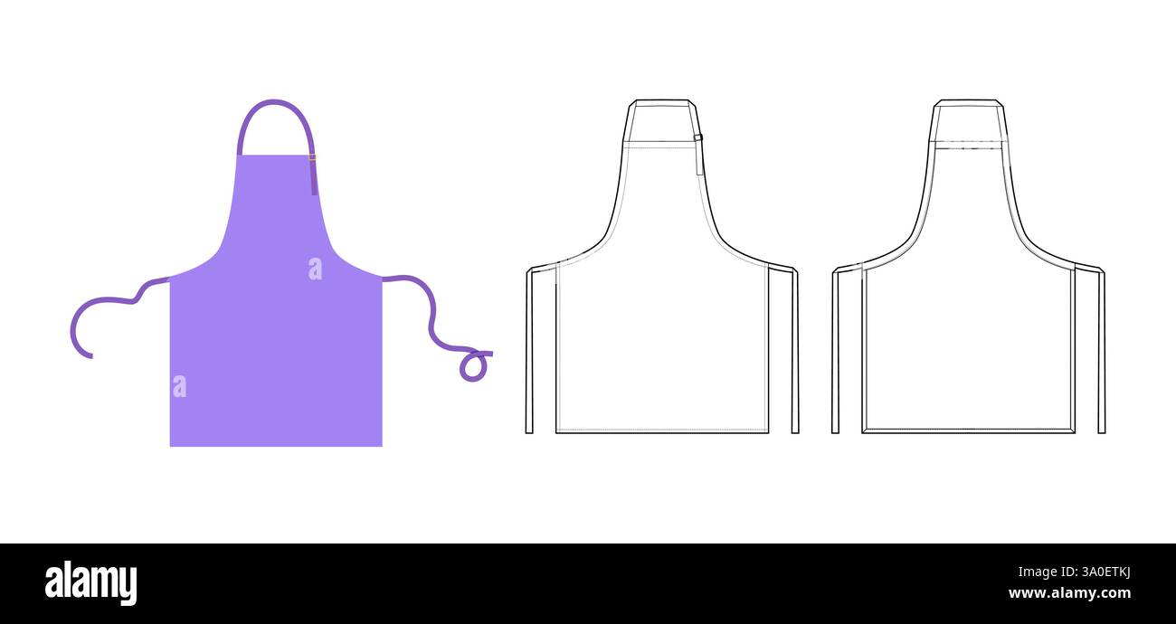 Set of Aprons Classic Bib short technical fashion illustration. Chef ...