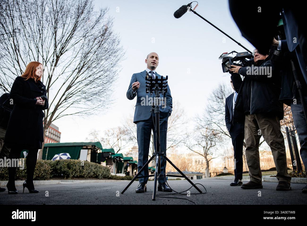 Deputy Chief of Staff Stephen Miller speaks to reporters outside of the ...