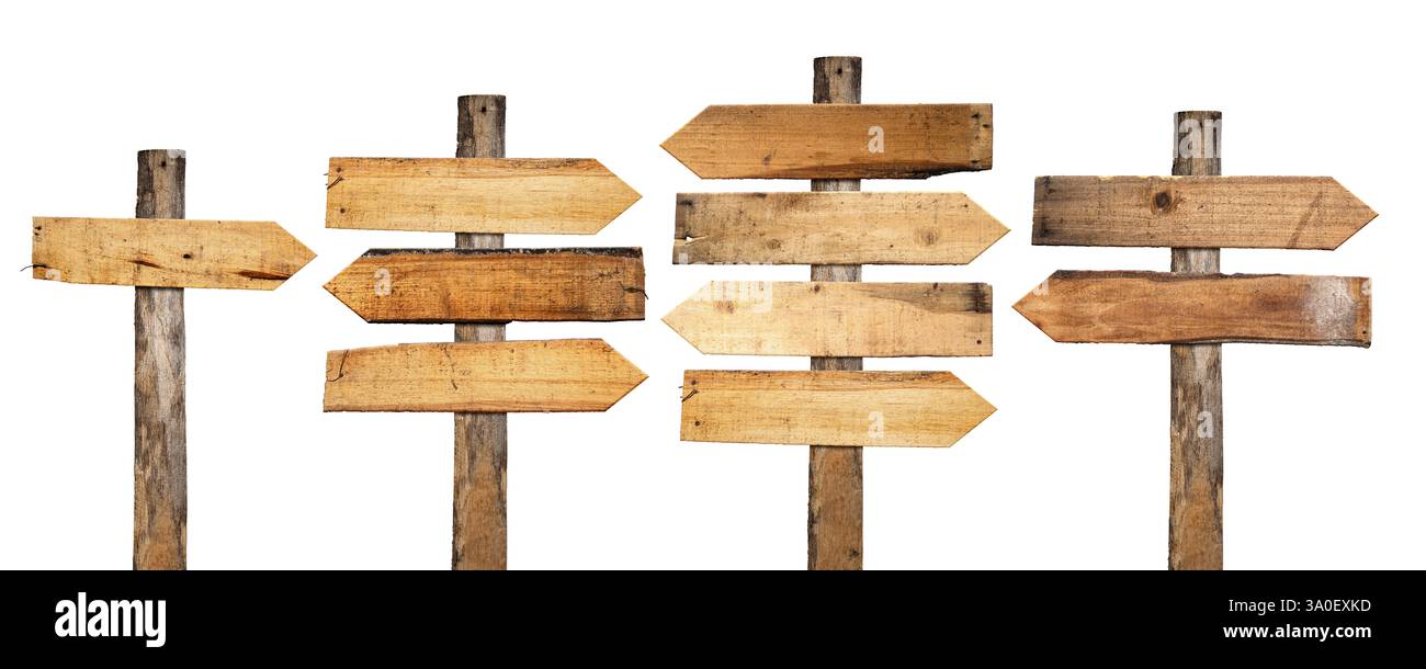 Collection of old various wooden road directional signposts with ...