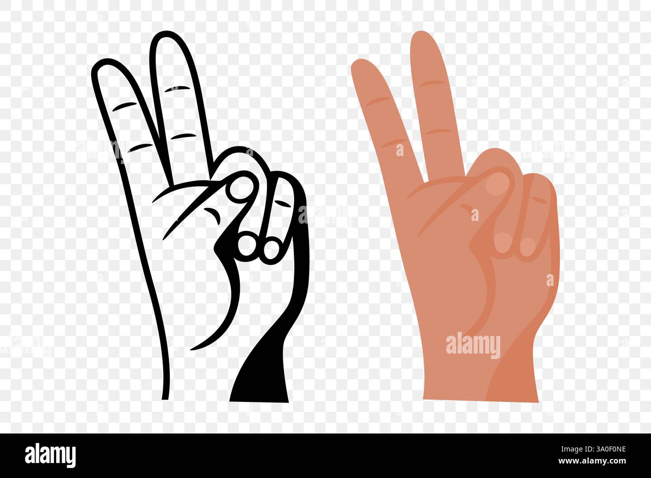 Hand Showing the Victory or Peace Sign, Flat Vector Illustration. Black ...
