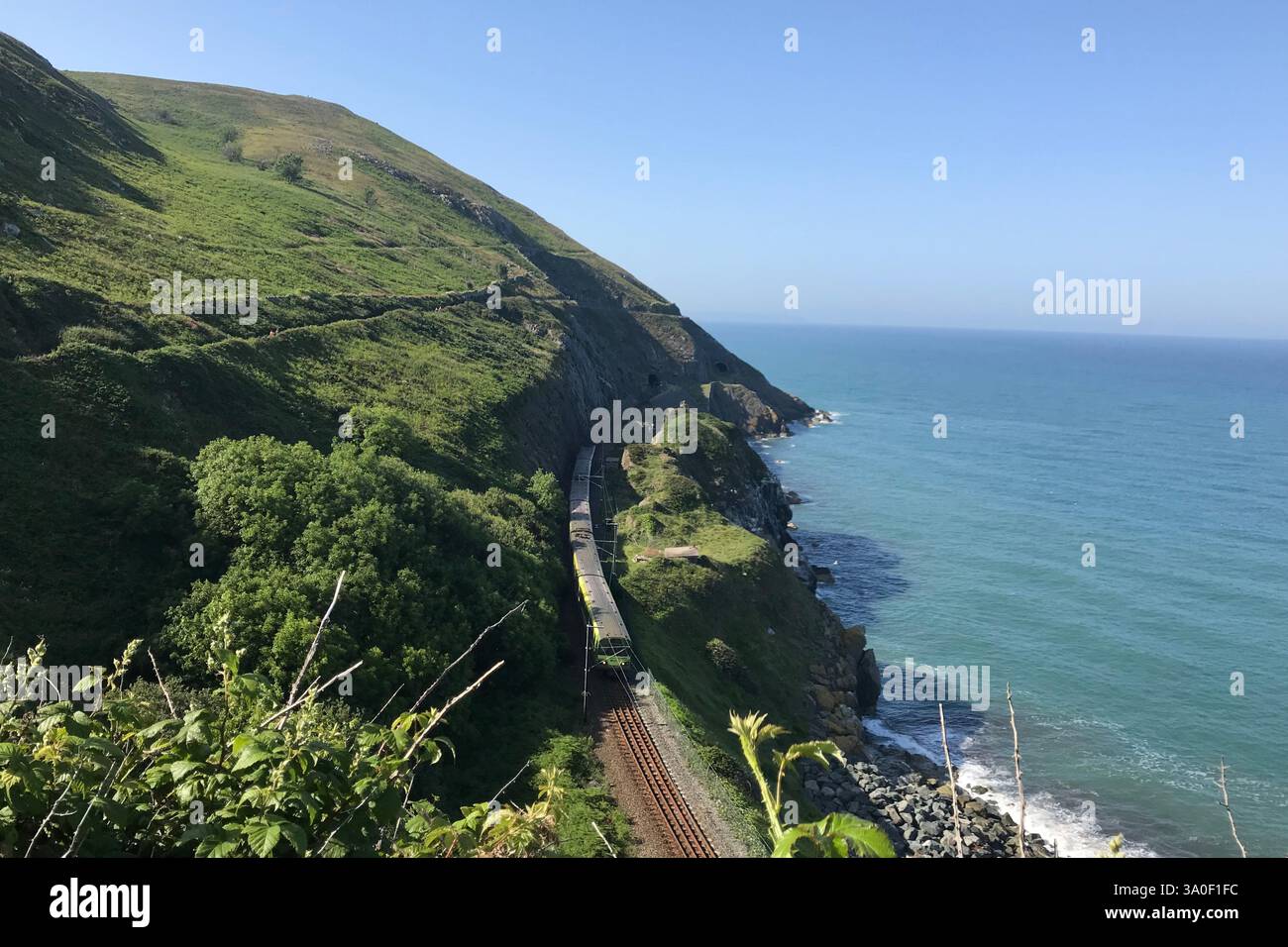 A breathtaking view of the Irish coastline with lush green cliffs ...