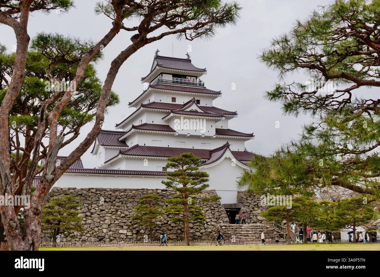 Photo shows Tsuruga-jo castle, the only castle in Japan with red roof ...