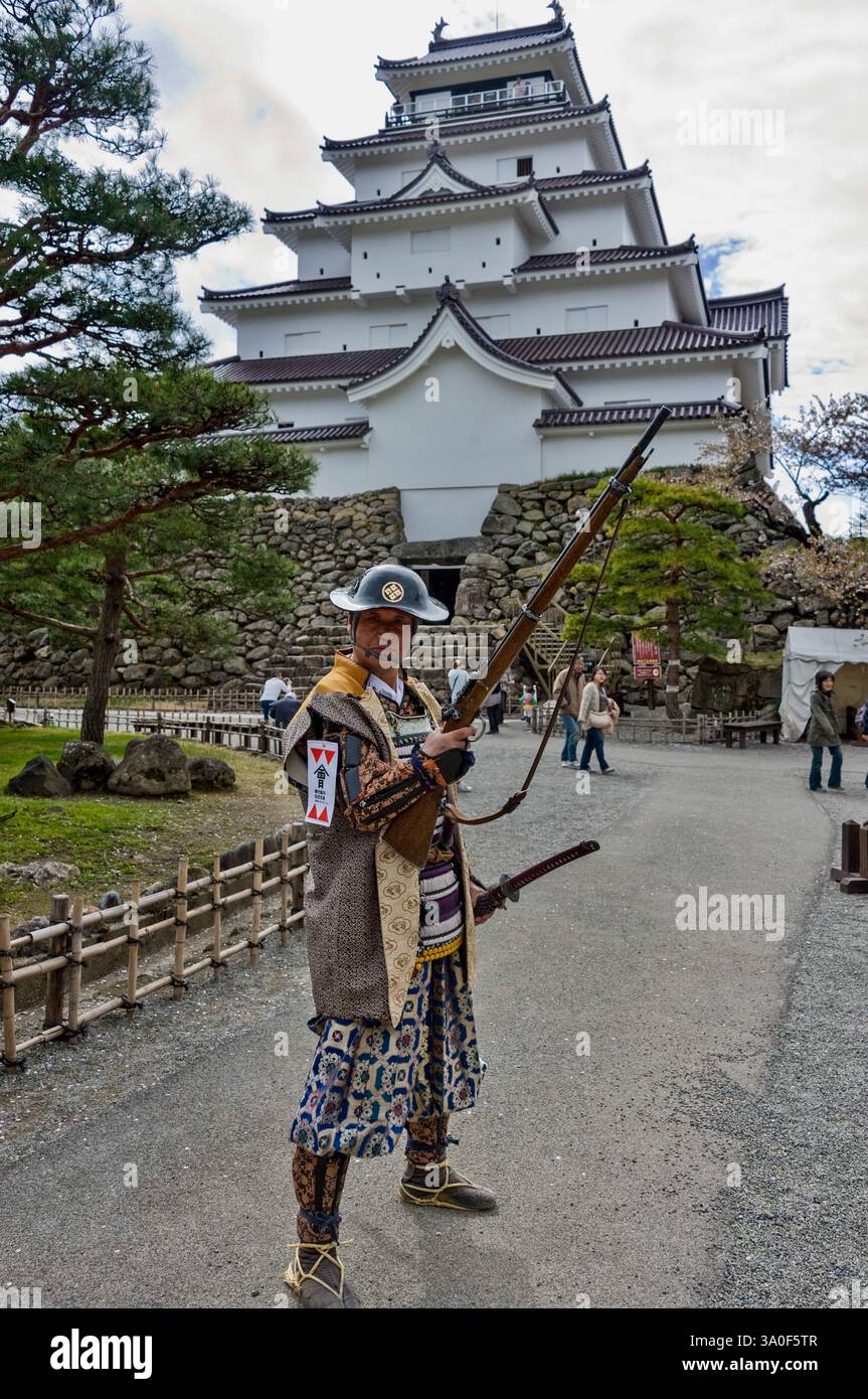 Photo shows Tsuruga-jo castle, the only castle in Japan with red roof ...