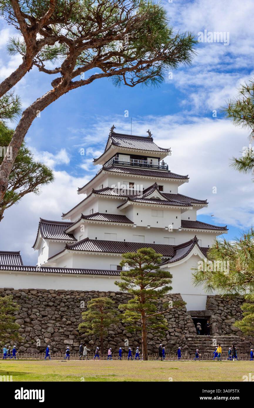 Photo shows Tsuruga-jo castle, the only castle in Japan with red roof ...