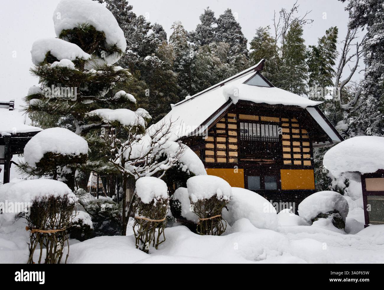 Photo shows a typical winter scene in Aizuwakamatsu City, Fukushima Prefecture, Japan ...