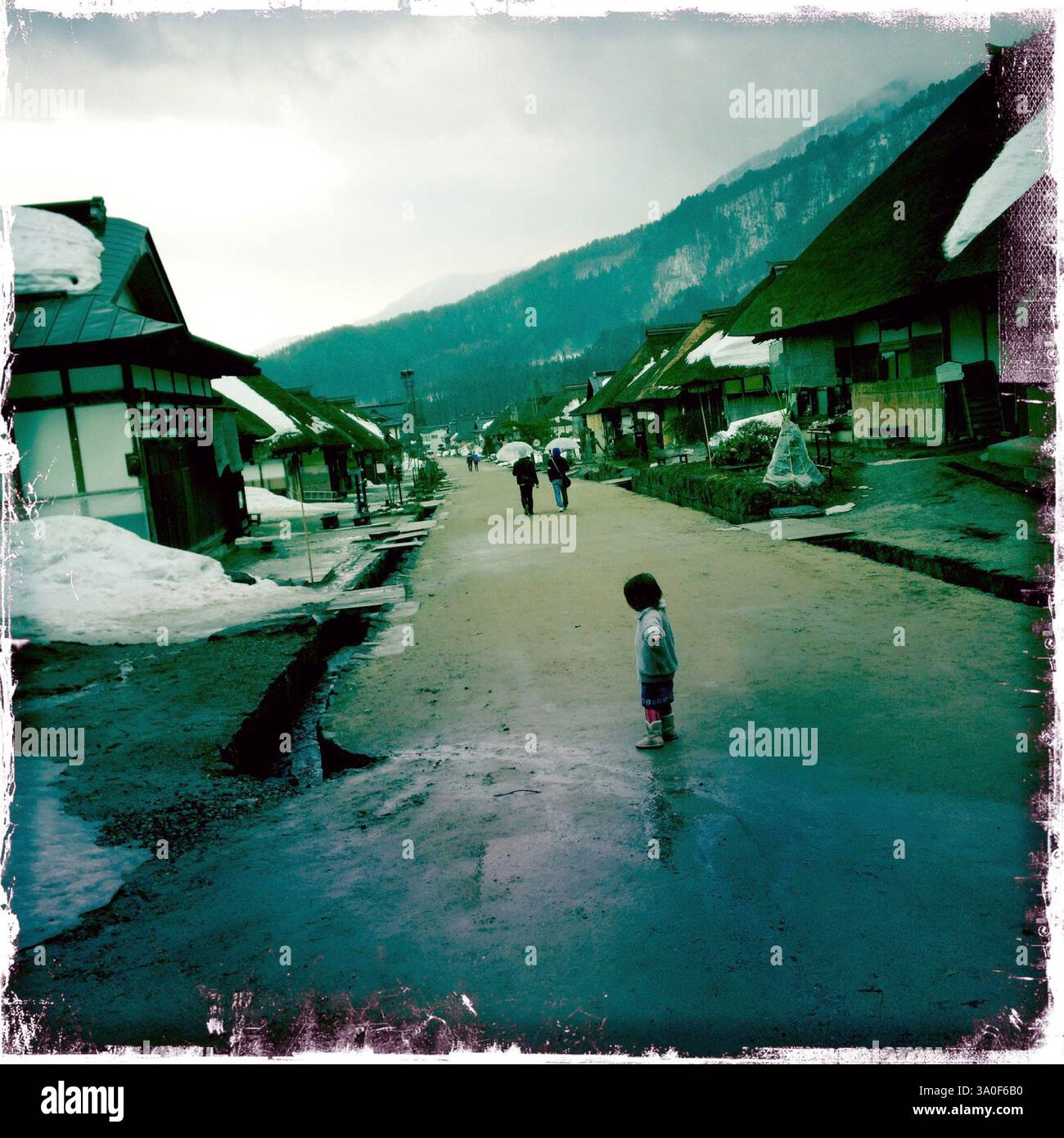 Photo shows the old post town known as Ouchijuku in the Aizu region of ...