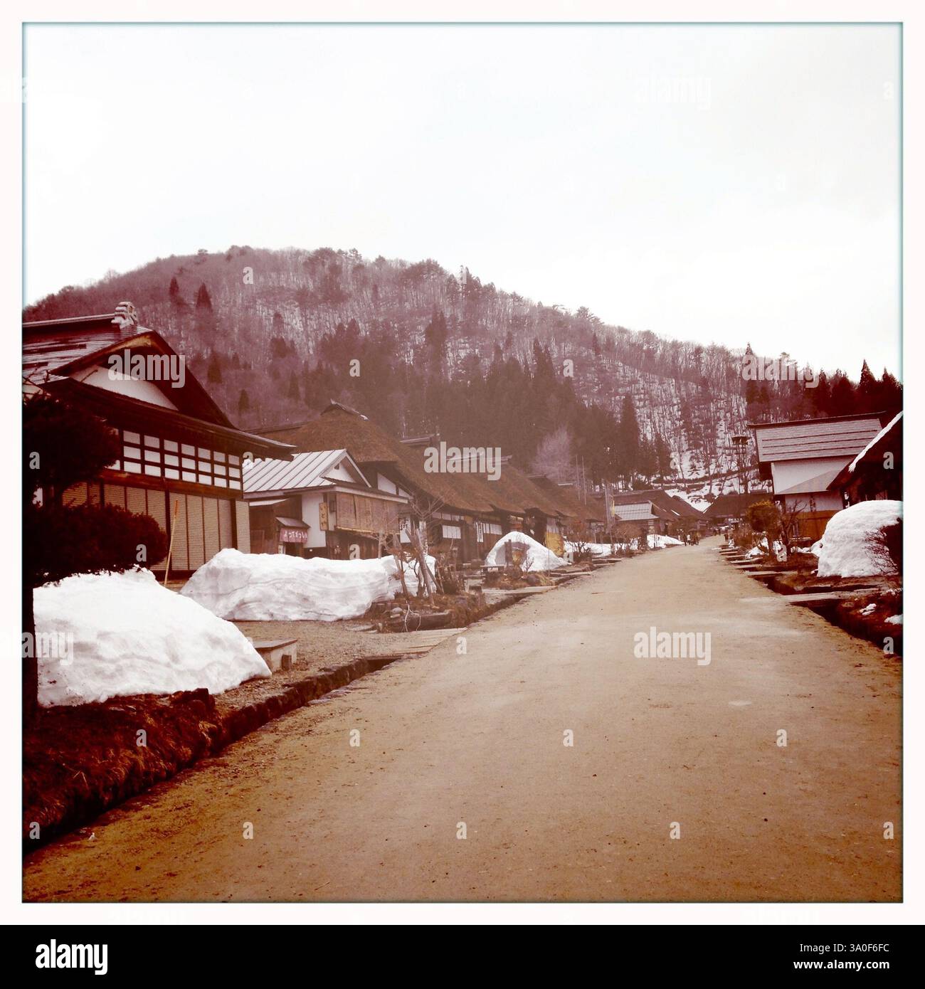 Photo shows the old post town known as Ouchijuku in the Aizu region of ...