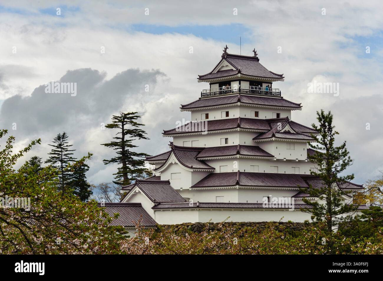 Photo shows Tsuruga-jo castle, the only castle in Japan with red roof ...