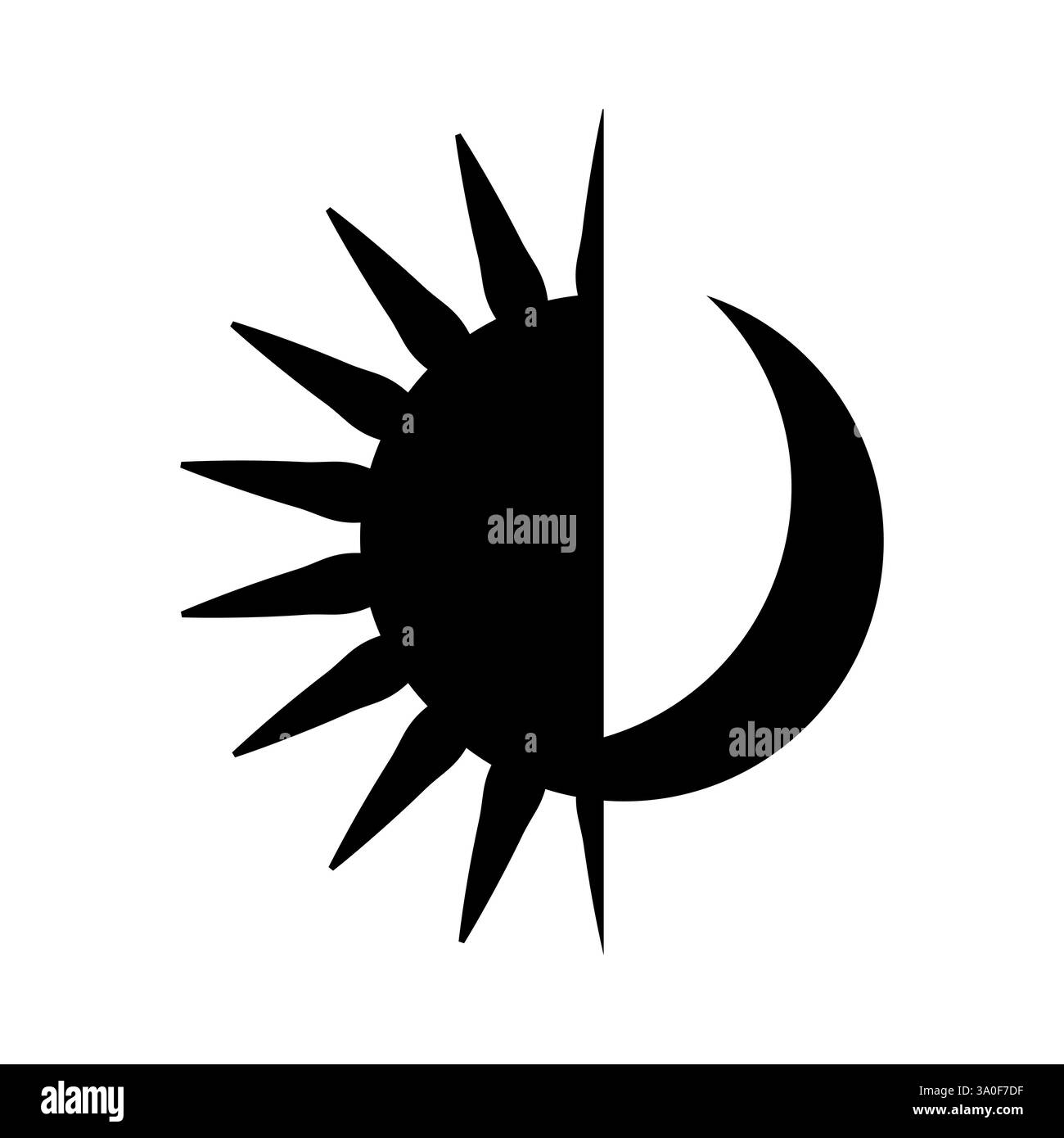 Sun and moon icon. Day and night symbol. Celestial duality shape ...