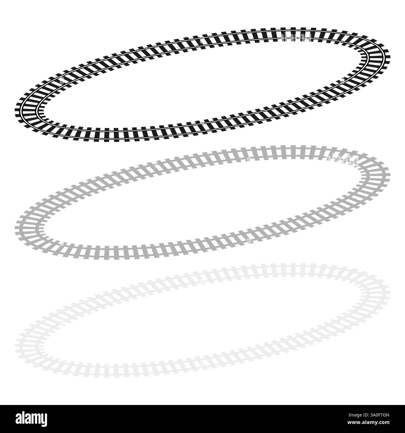 Elliptical railway track. Perspective train rails. Transport ...
