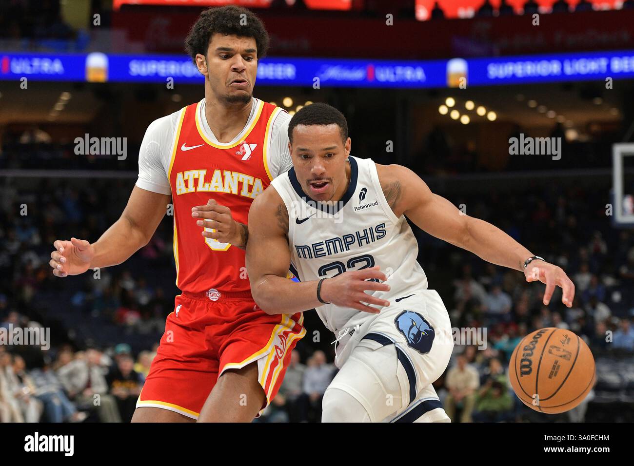 Memphis Grizzlies guard Desmond Bane handles the ball against Atlanta ...
