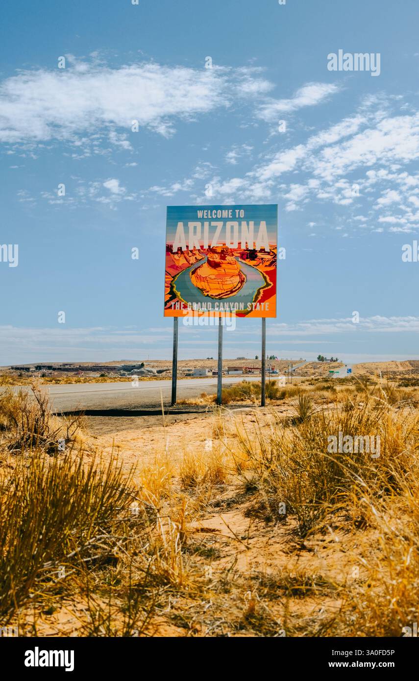 Vertical image of Arizona State Welcome Sign saying "The Grand Canyon ...