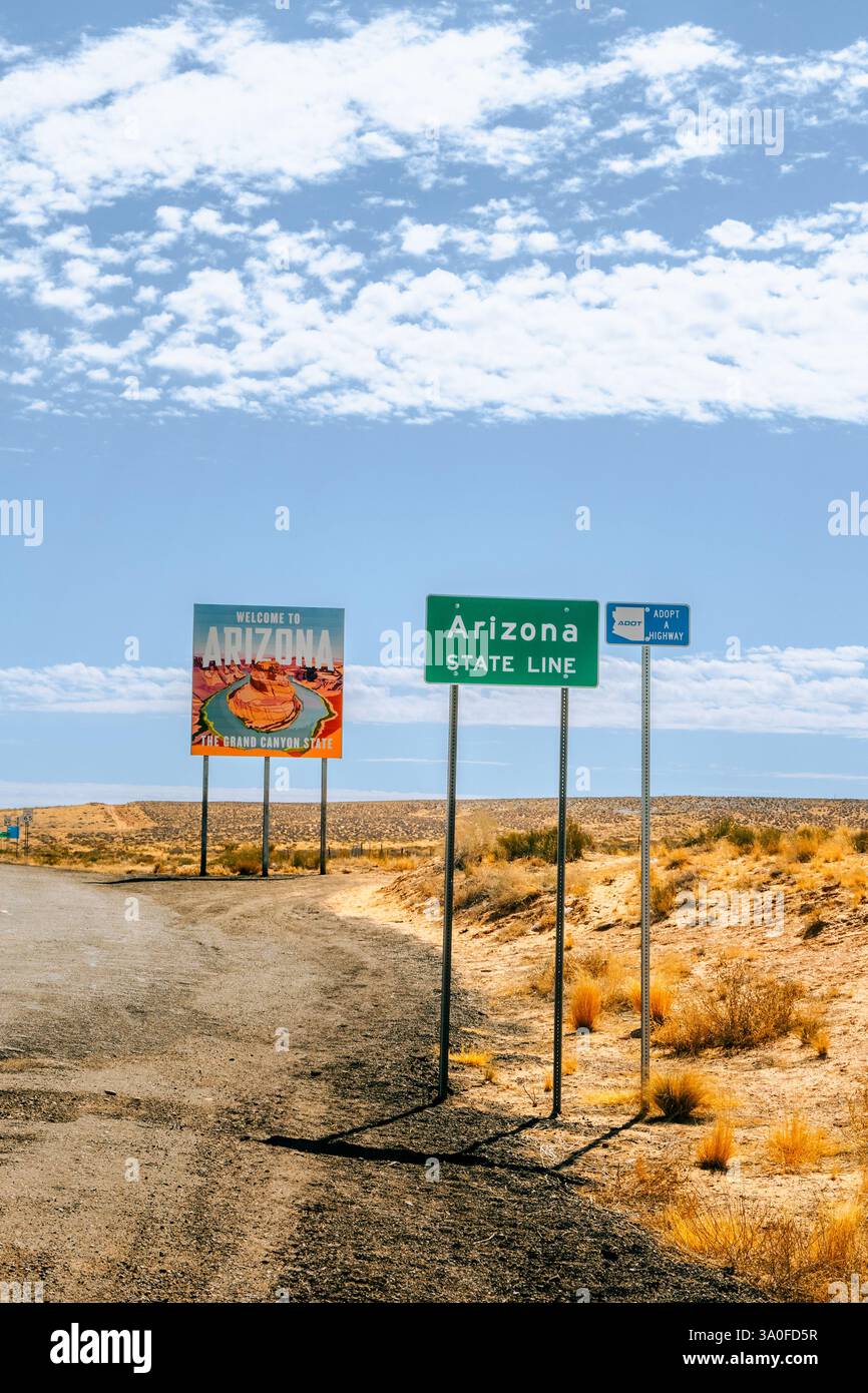 Arizona State Line and Arizona State Welcome Sign saying "The Grand ...