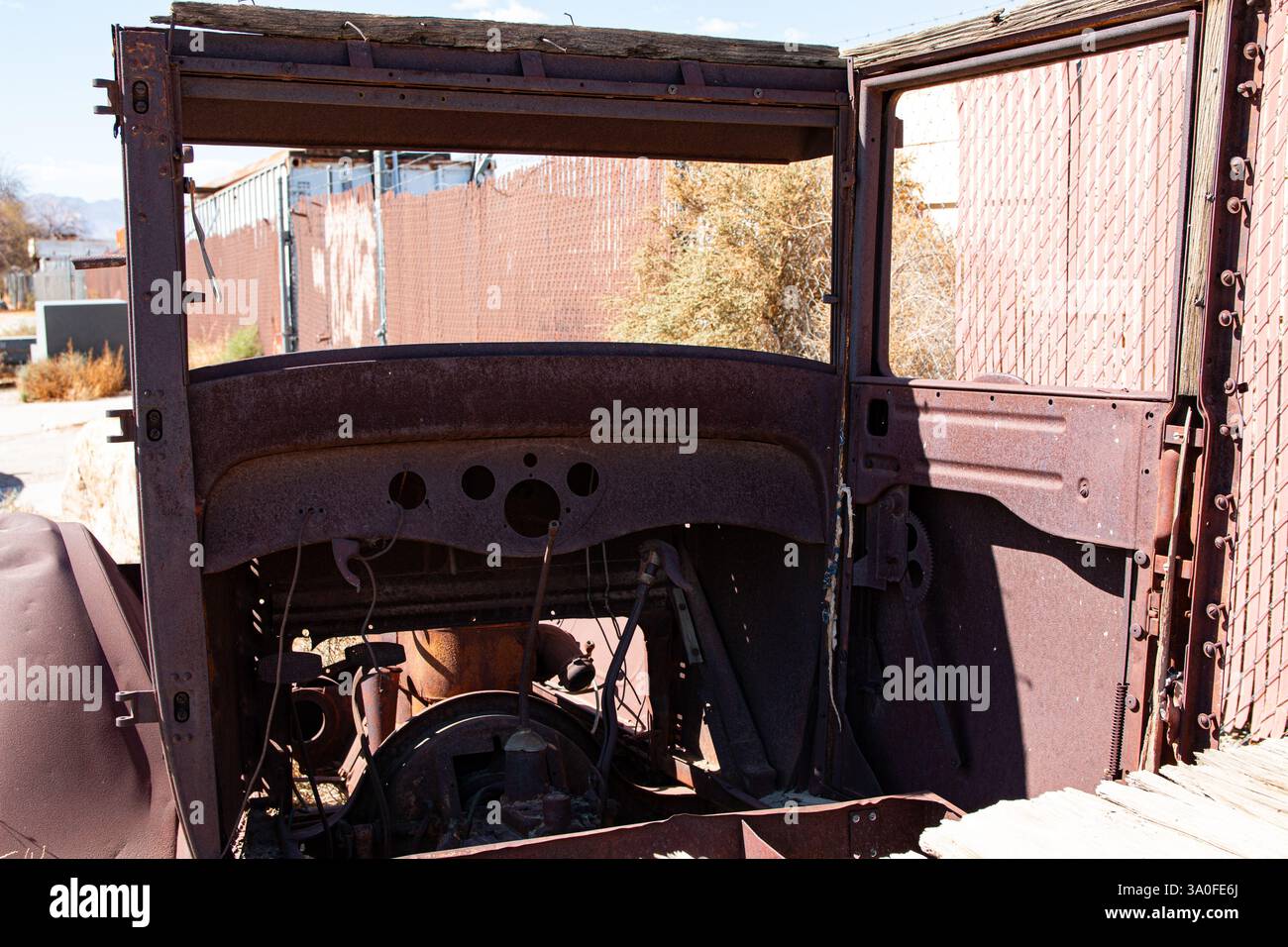 Inside the cab of what remains of an antique Model T flatbed truck ...