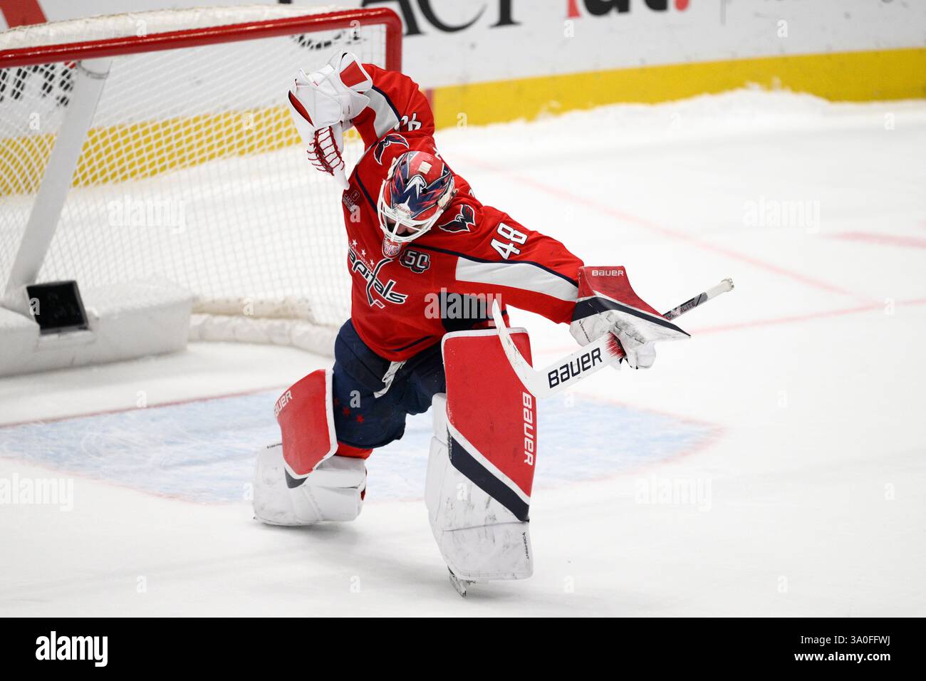 Washington Capitals goaltender Logan Thompson celebrates after an NHL ...