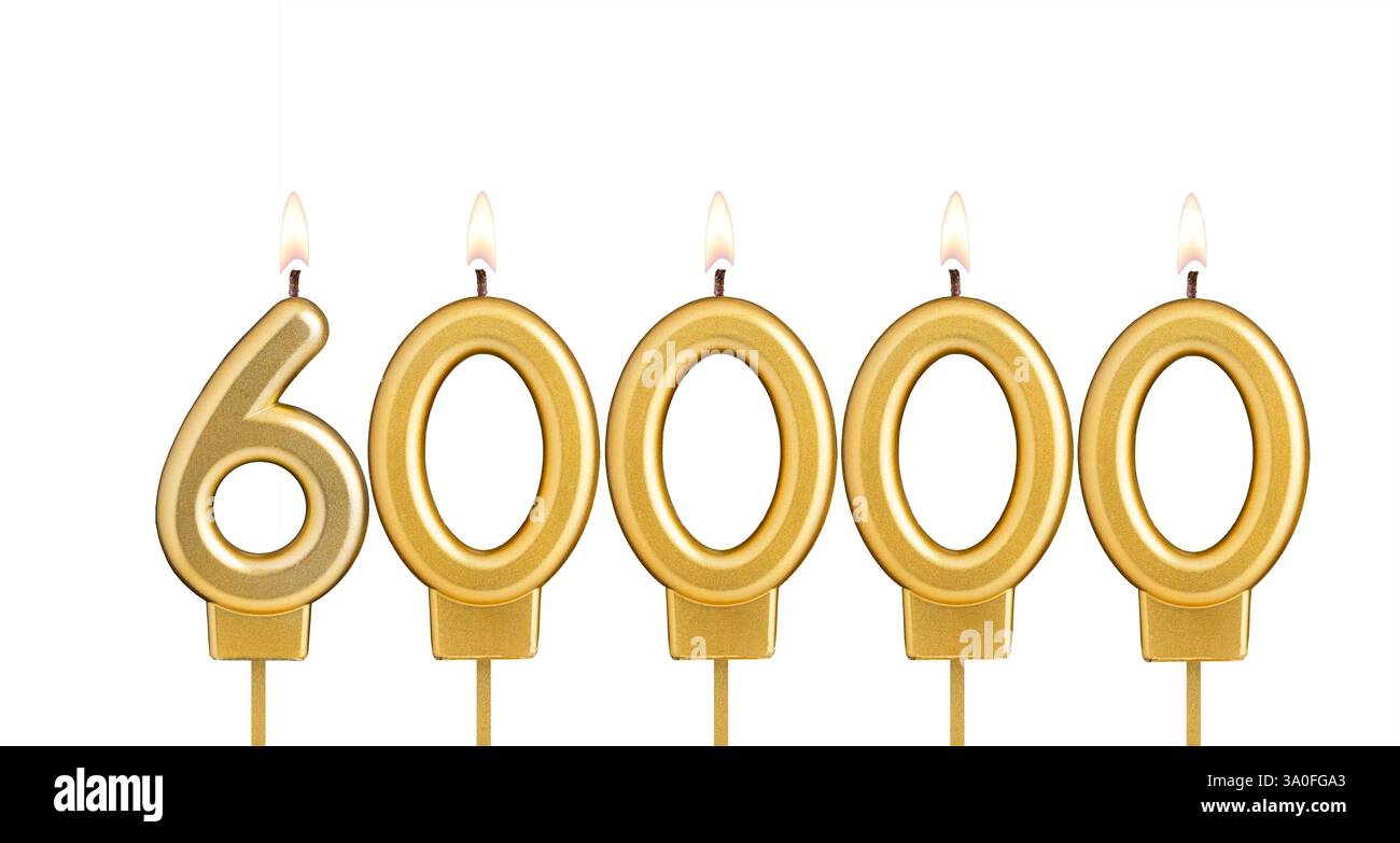 Candles forming the number 60000 - white background Stock Photo - Alamy