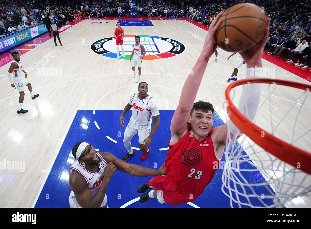 Portland Trail Blazers' Donovan Clingan plays during an NBA basketball ...