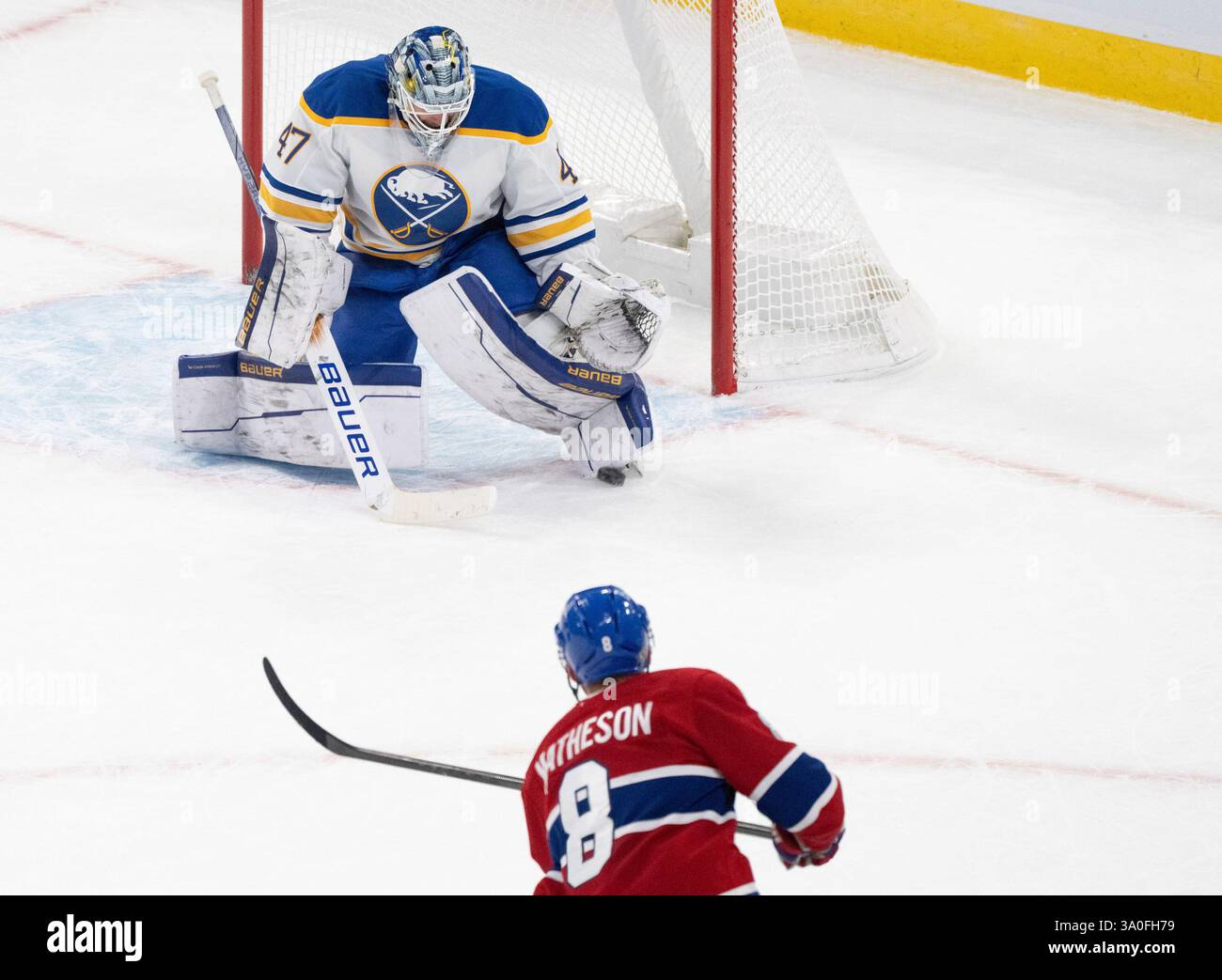 Montreal Canadiens' Mike Matheson (8) scores against Buffalo Sabres ...