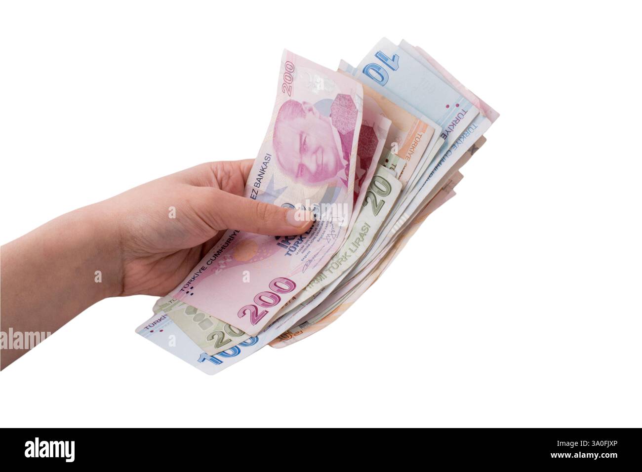 Turkish Lira banknotes isolated on white background Stock Photo - Alamy