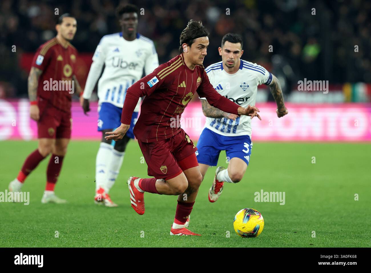 Rome, Italy. 02nd Mar, 2025. Paulo Dybala of Roma, Lucas Cunha of Como seen in action during ...