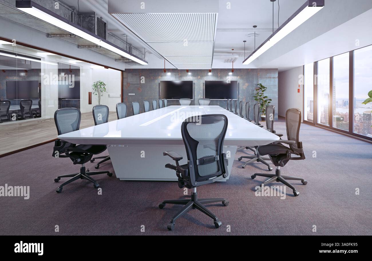 Modern loft office interior design concept. 3d rendering design Stock ...