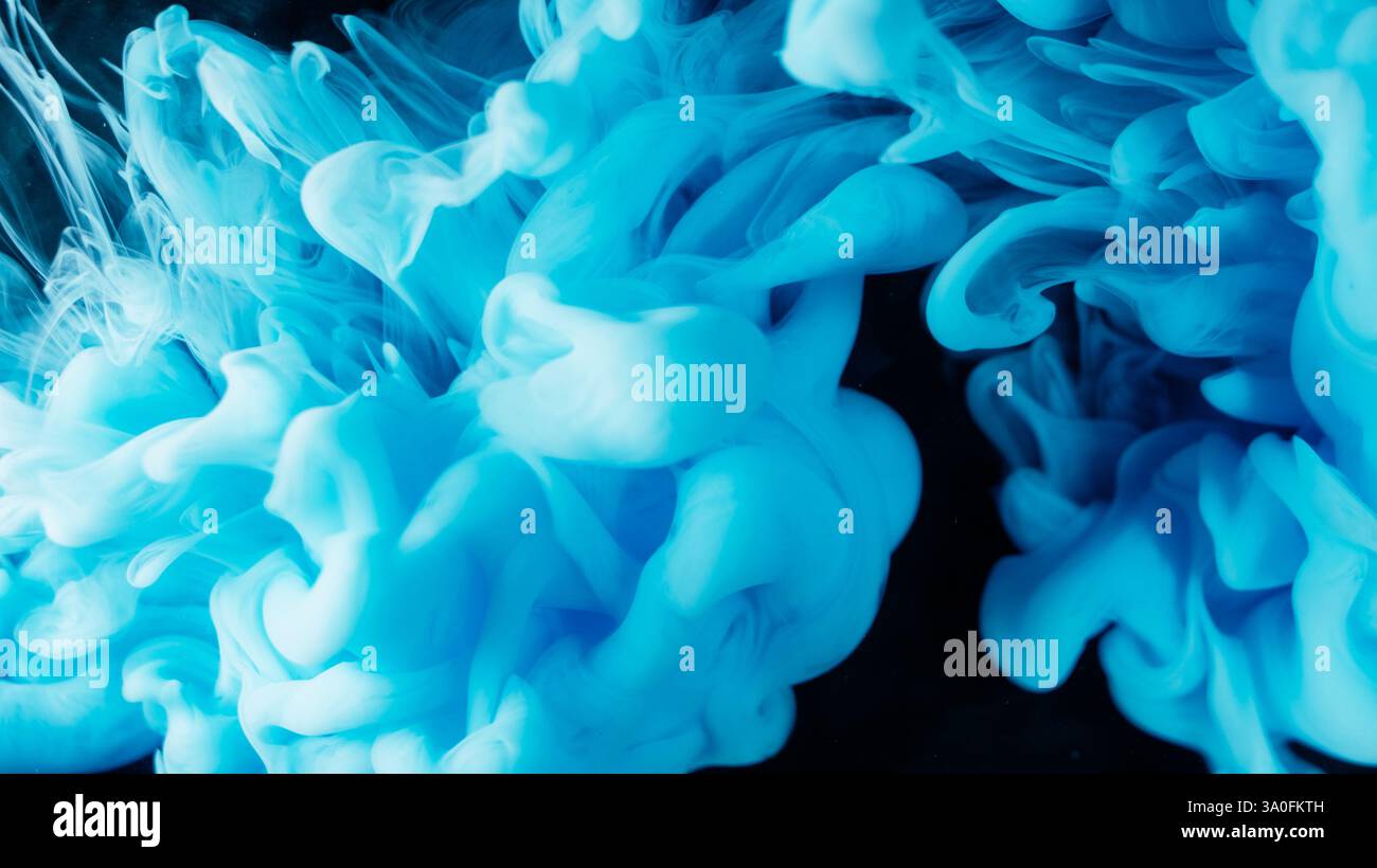 Pigment splash. Fume paint explosion. Blue vapor stream swirl mix on ...