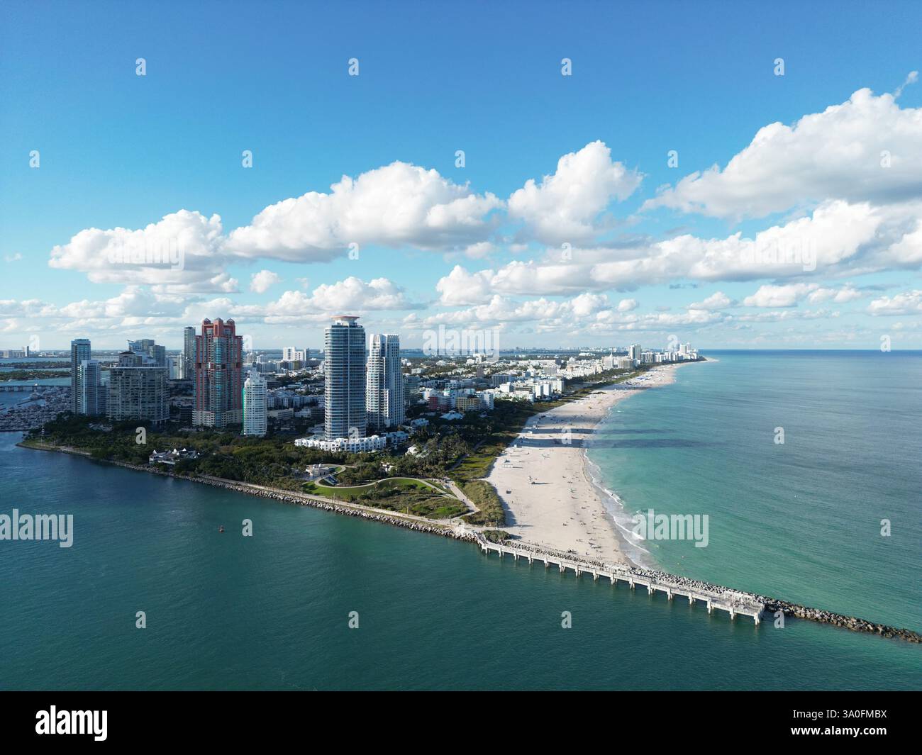 Night in Miami. Aerial view of Miami Beach at night. Miami beach with ...